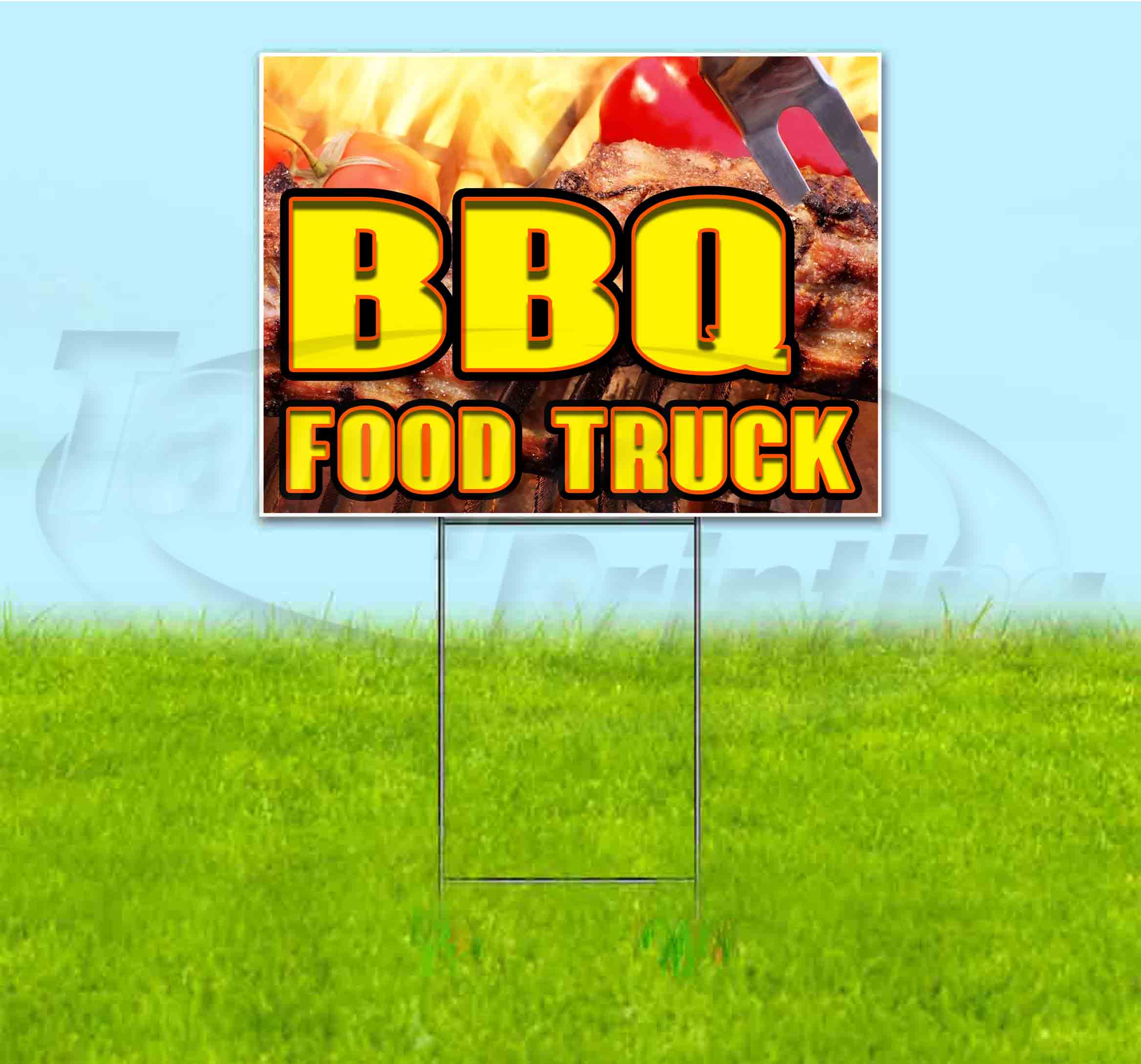 BBQ Food Trucks (18" x 24") Yard Sign, Includes Metal Step Stake ...