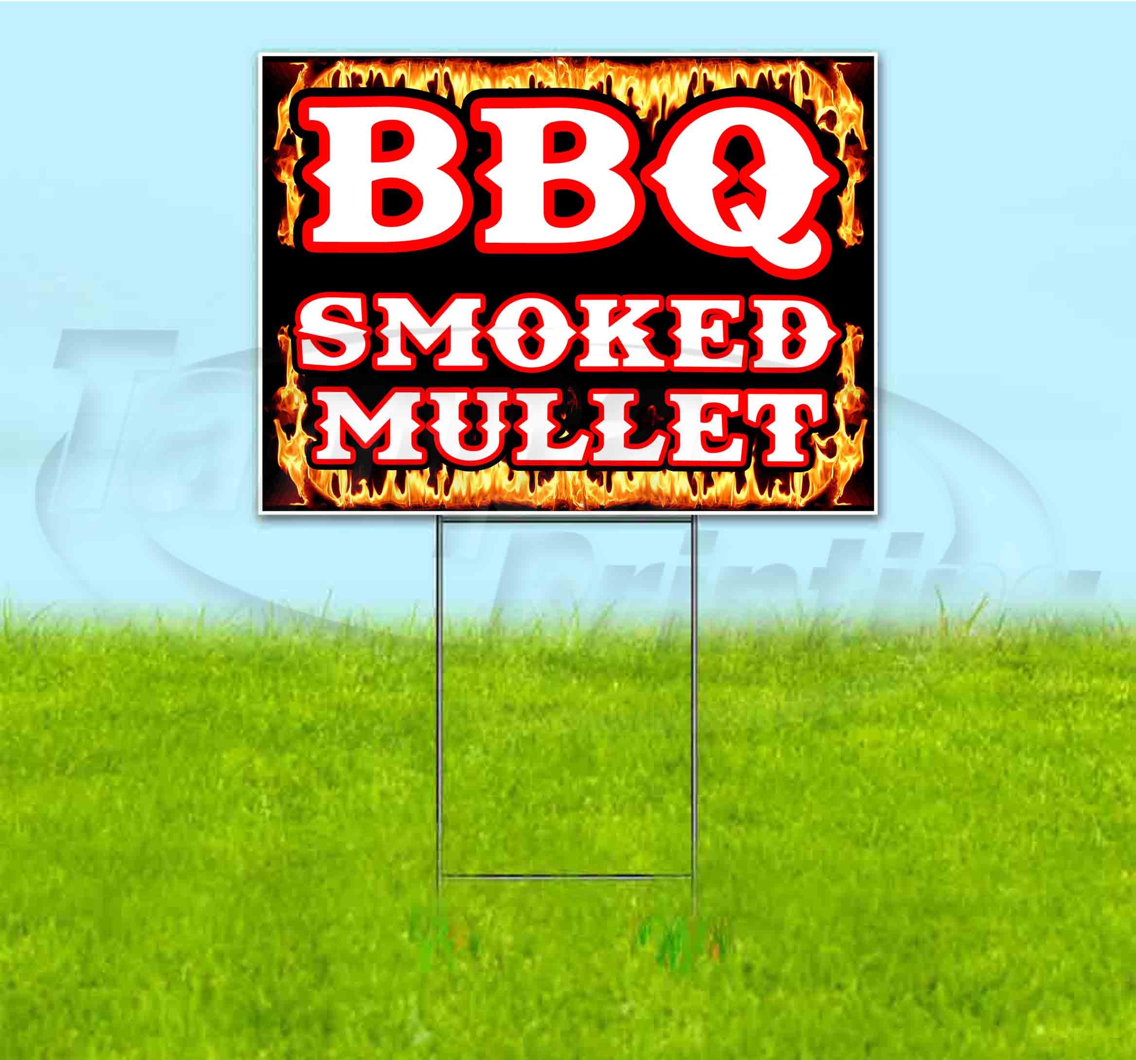 Bbq Smoked Mullet (18" x 24") Yard Sign, Includes Metal Step Stake ...