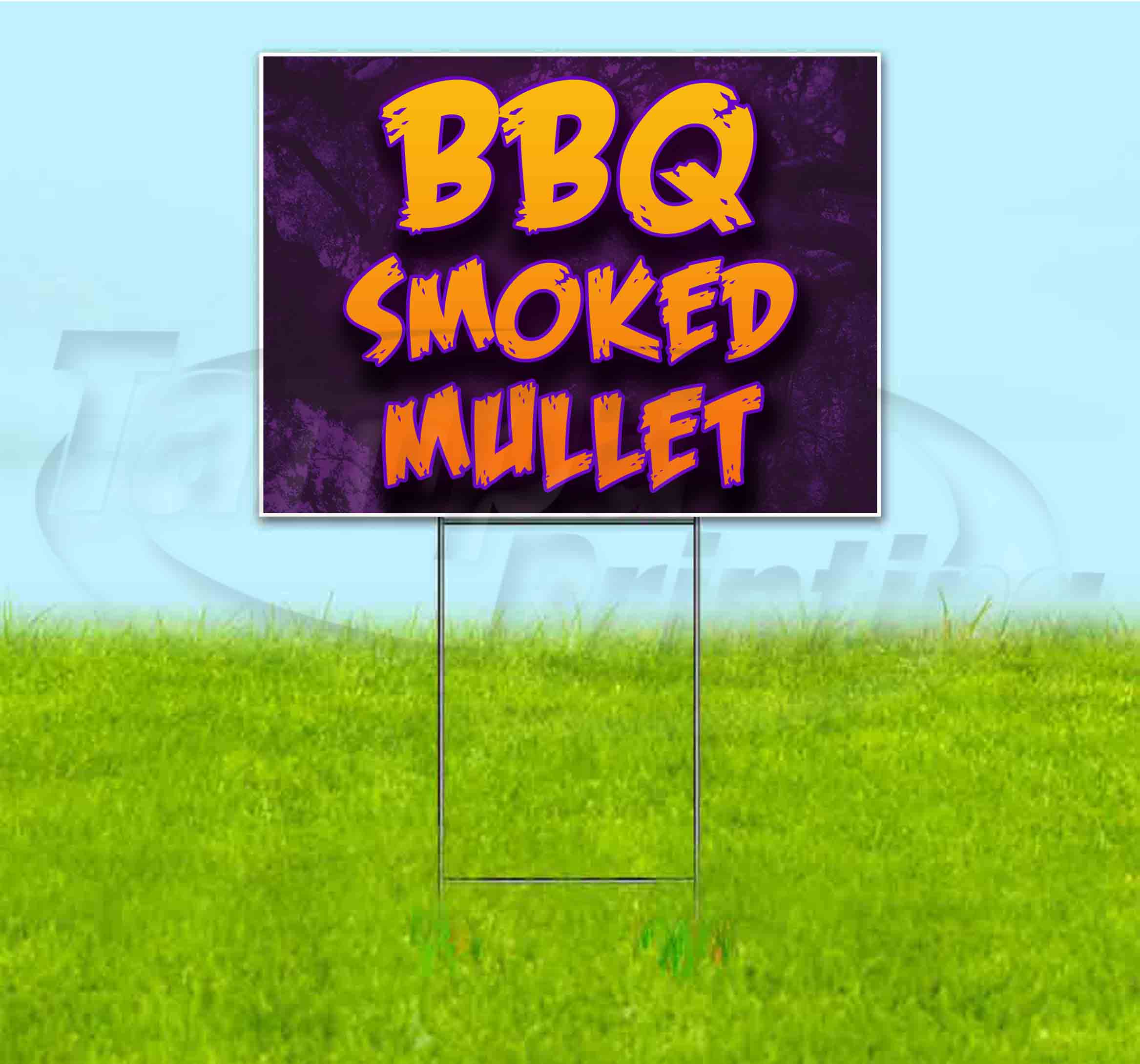 BBQ Smoked Mullet (18" x 24") Yard Sign, Includes Metal Step Stake ...