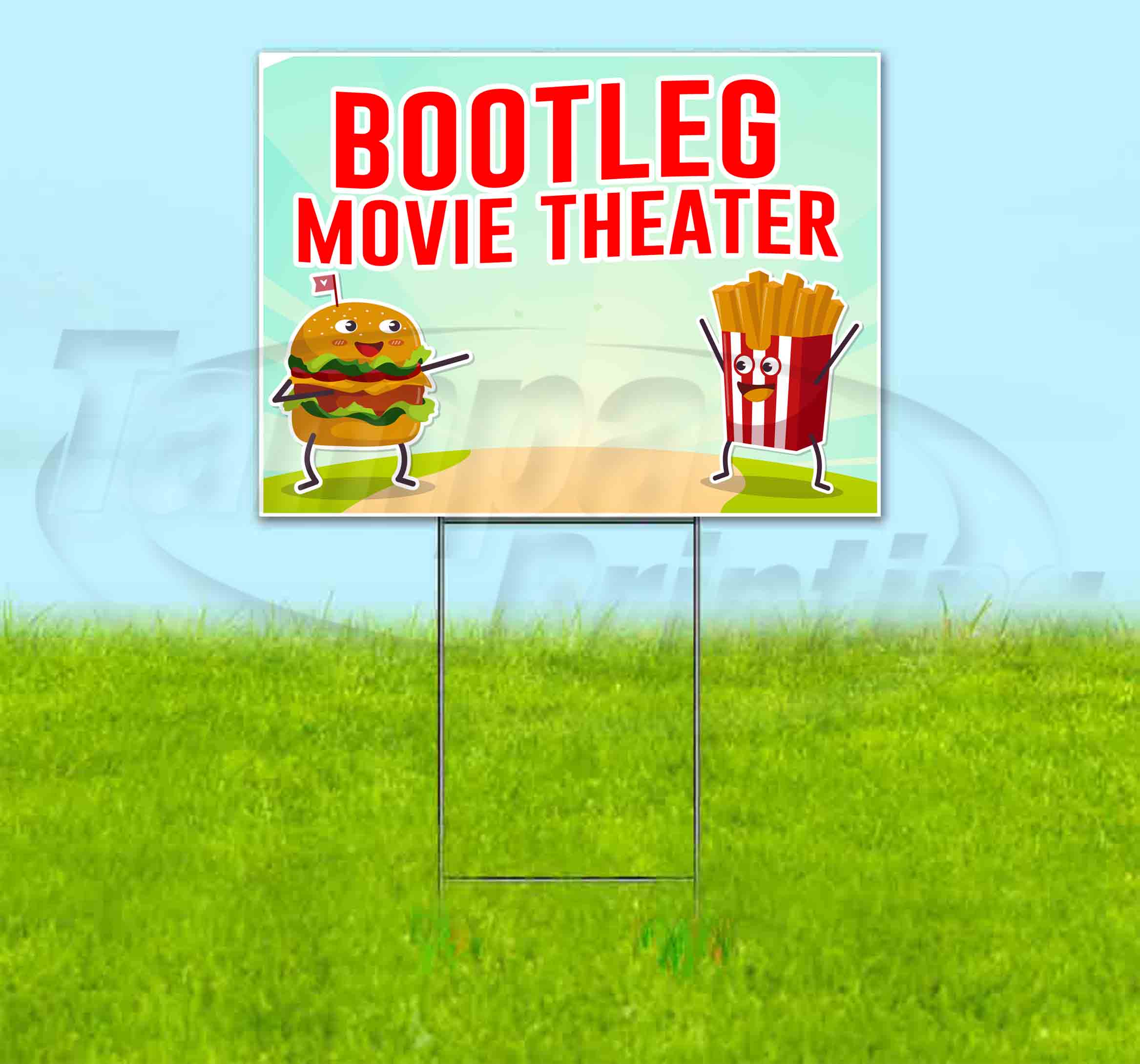 Bootleg Movie Theater (18" x 24") Yard Sign, Includes Metal Step Stake ...