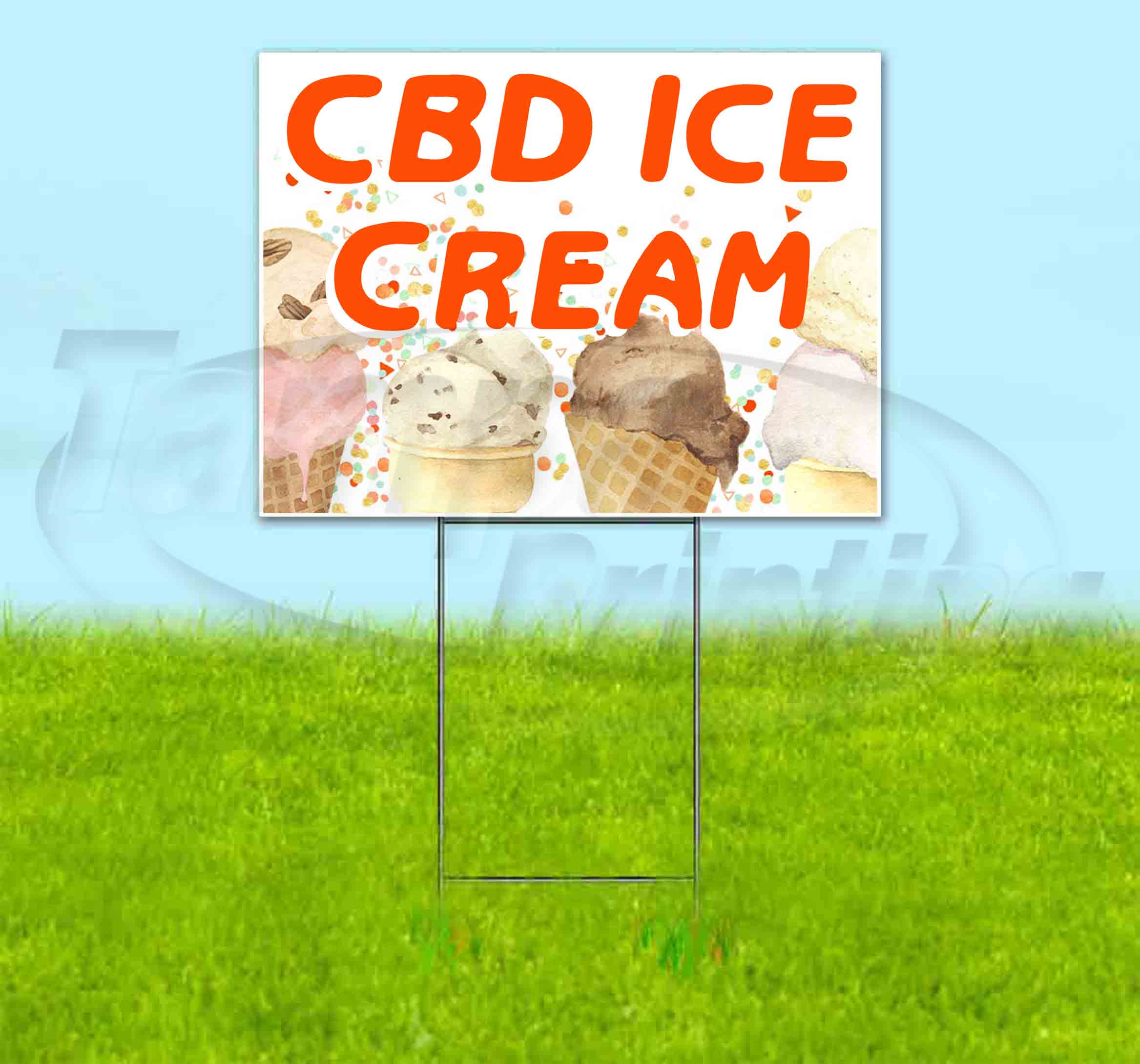 CBD Ice Cream (18" x 24") Yard Sign, Includes Metal Step Stake ...