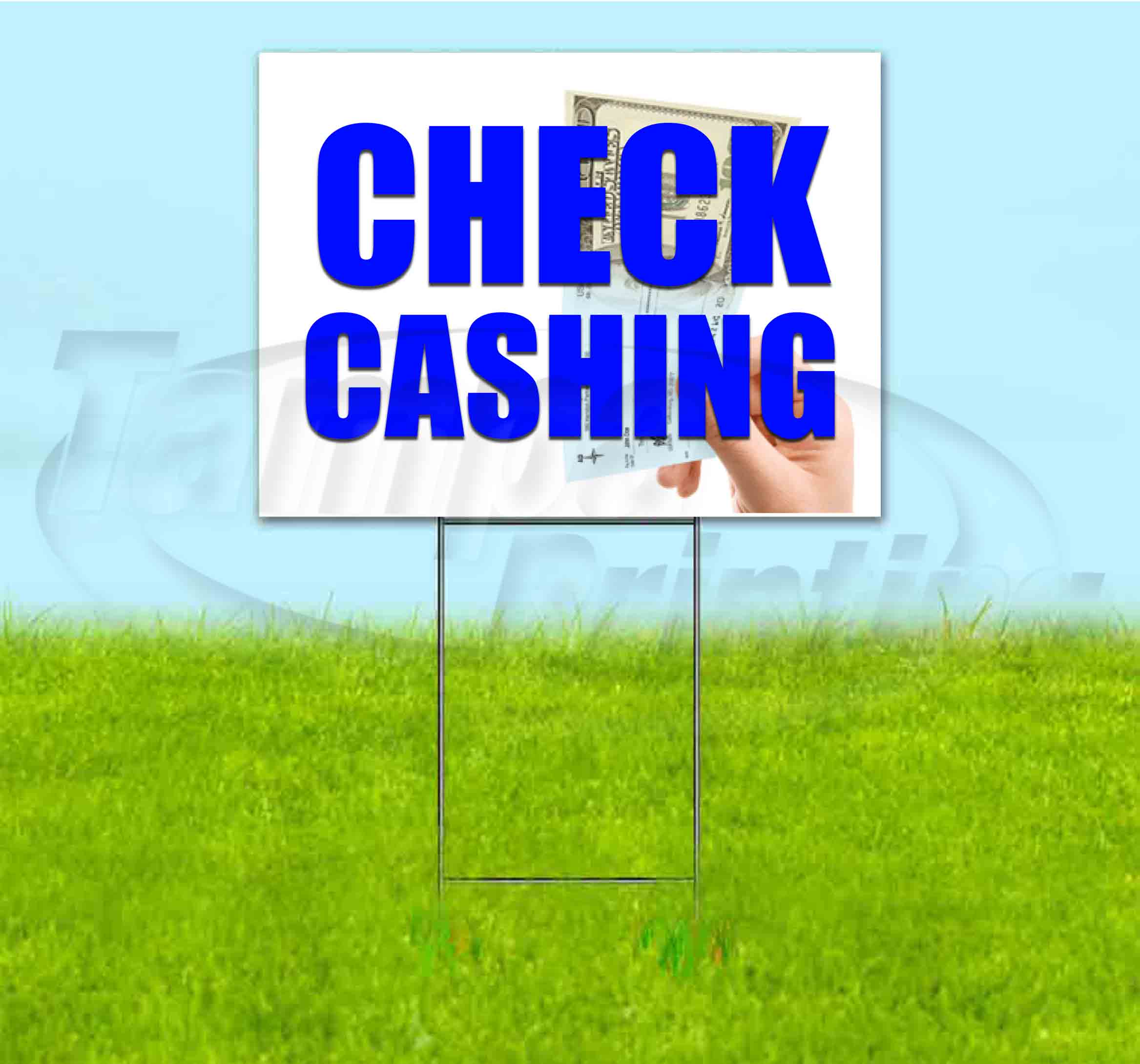 Check Cashing (18" x 24") Yard Sign, Includes Metal Step Stake ...