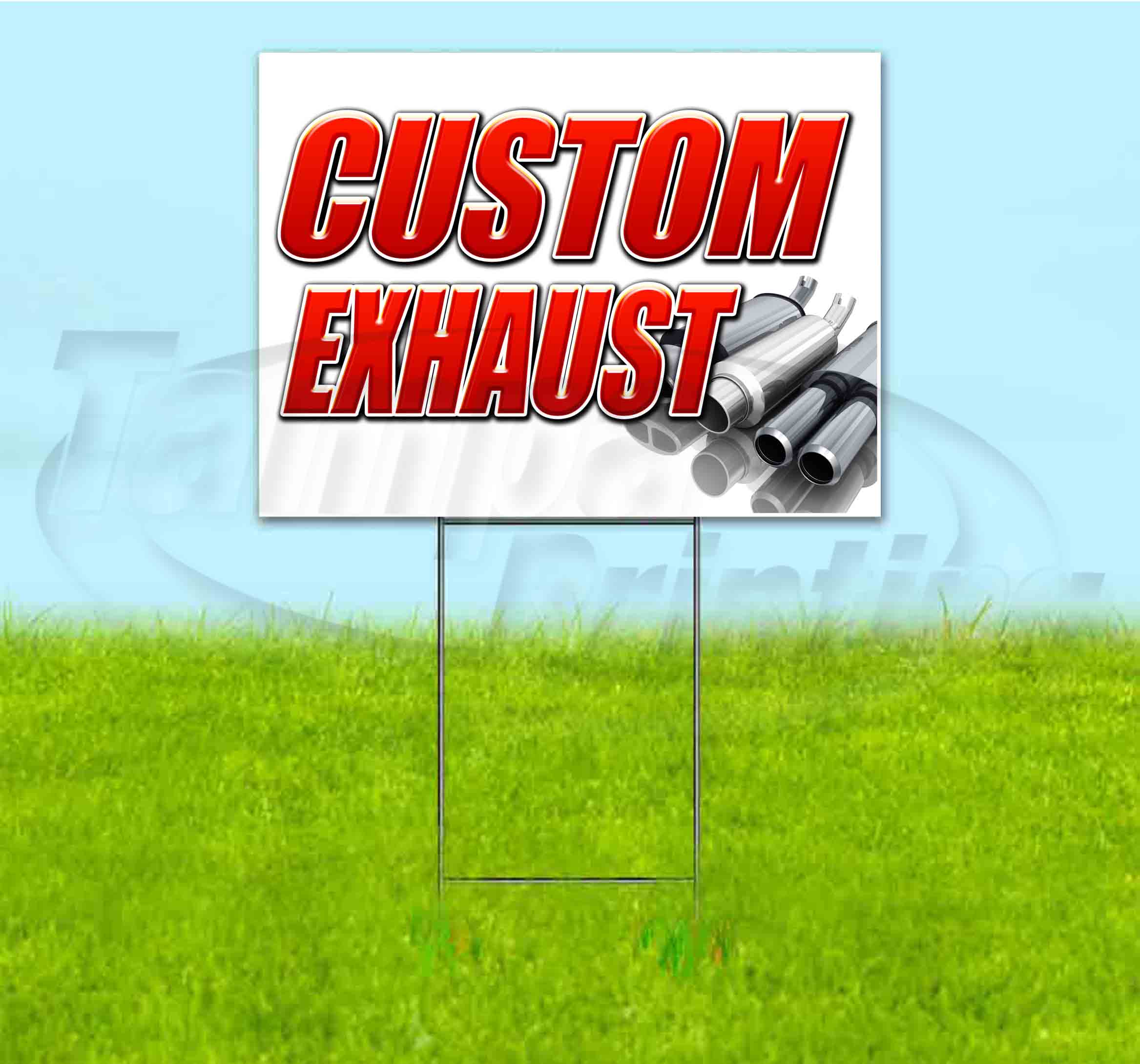 Custom Exhaust (18" x 24") Yard Sign, Includes Metal Step Stake ...