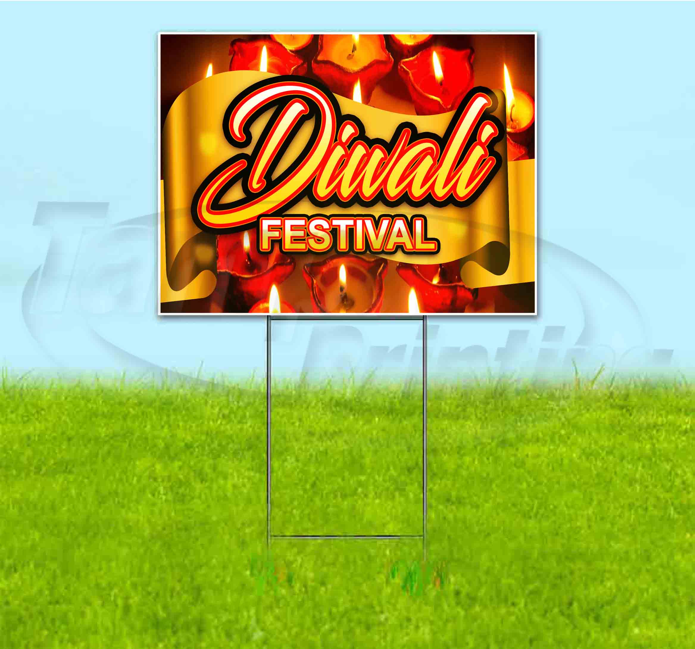 Diwali Festival Ribbon (18" x 24") Yard Sign, Includes Metal Step Stake ...