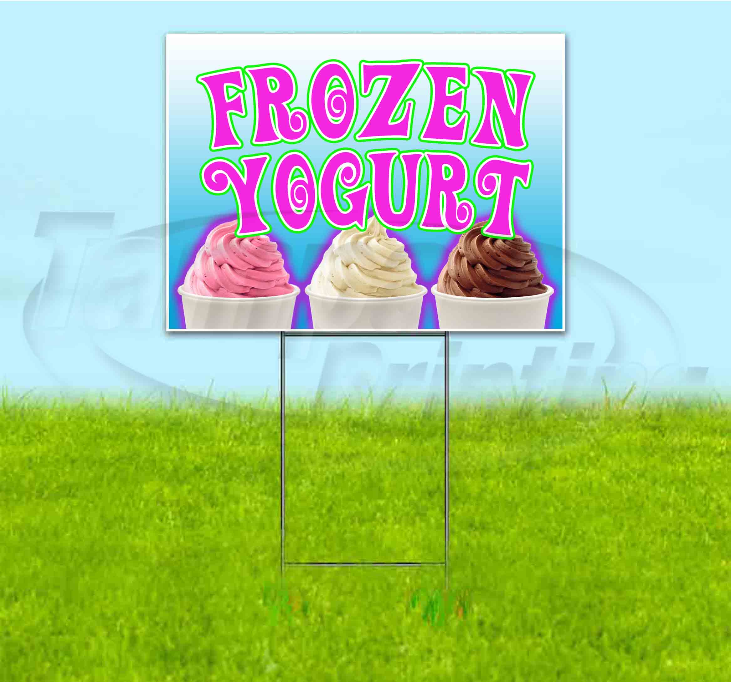 Frozen Yogurt (18" x 24") Yard Sign, Includes Metal Step Stake ...