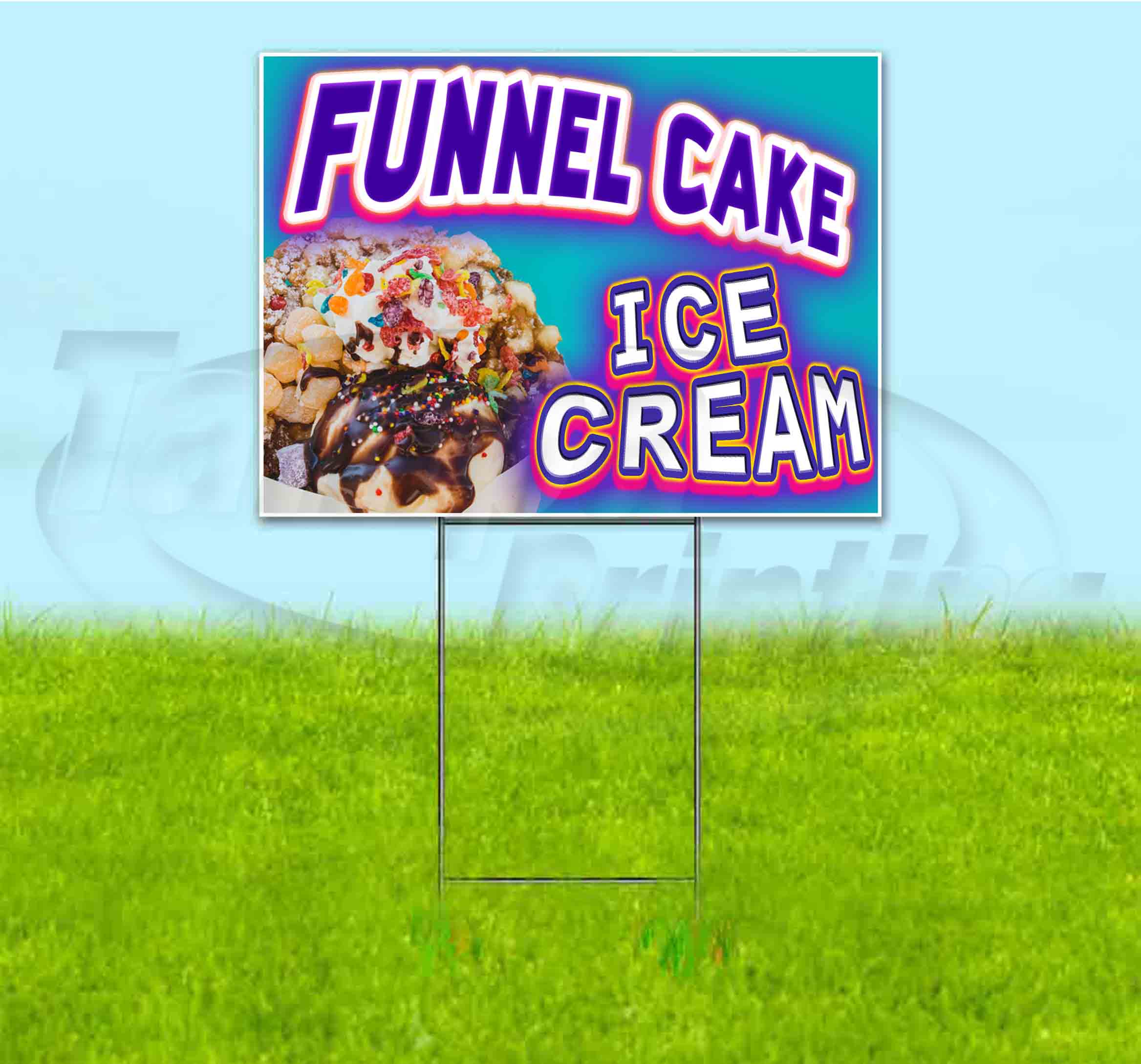 Funnel Cake Ice Cream (18" x 24") Yard Sign, Includes Metal Step Stake ...