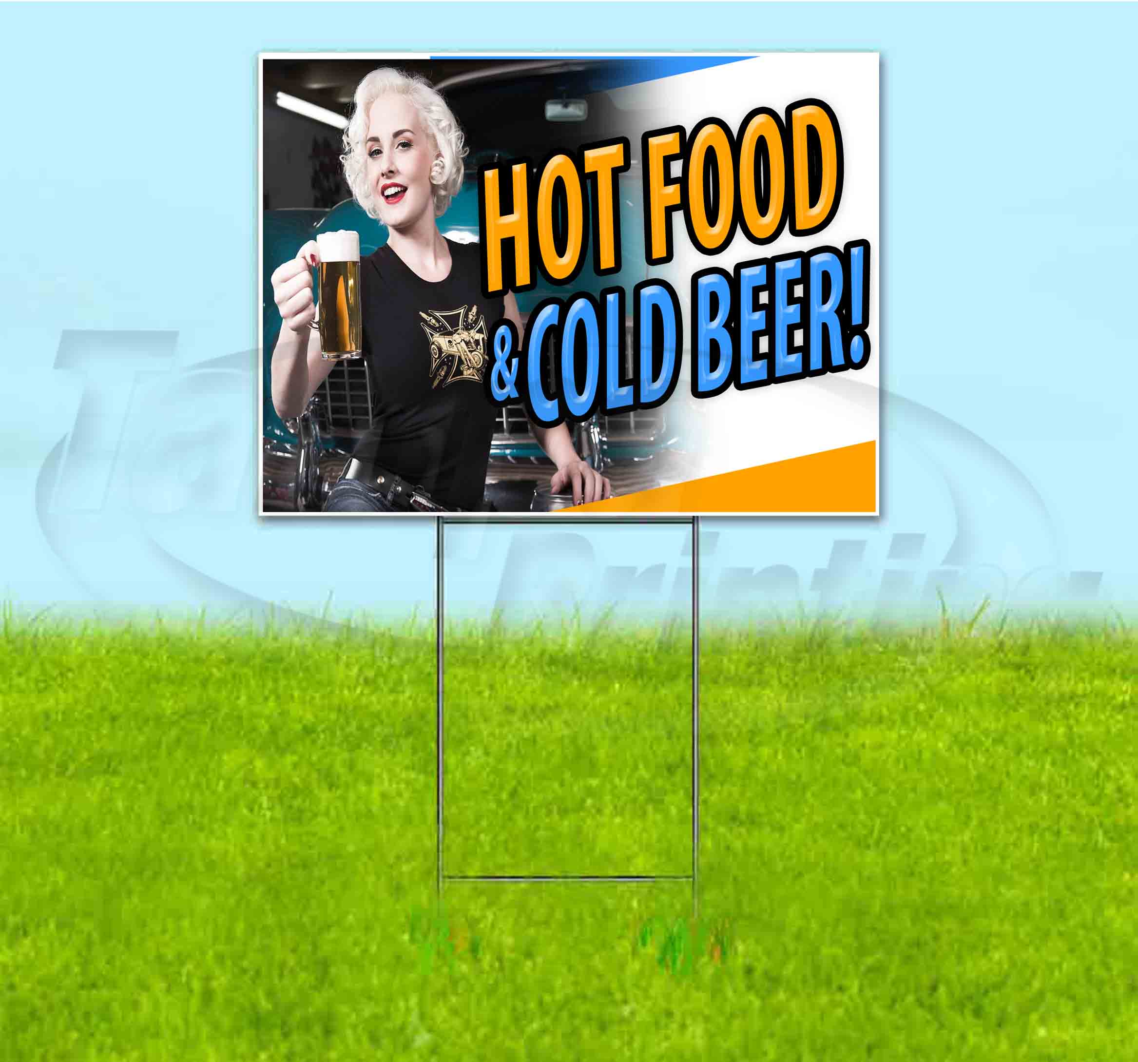 Hot Food Cold Beer (18" x 24") Yard Sign, Includes Metal Step Stake ...