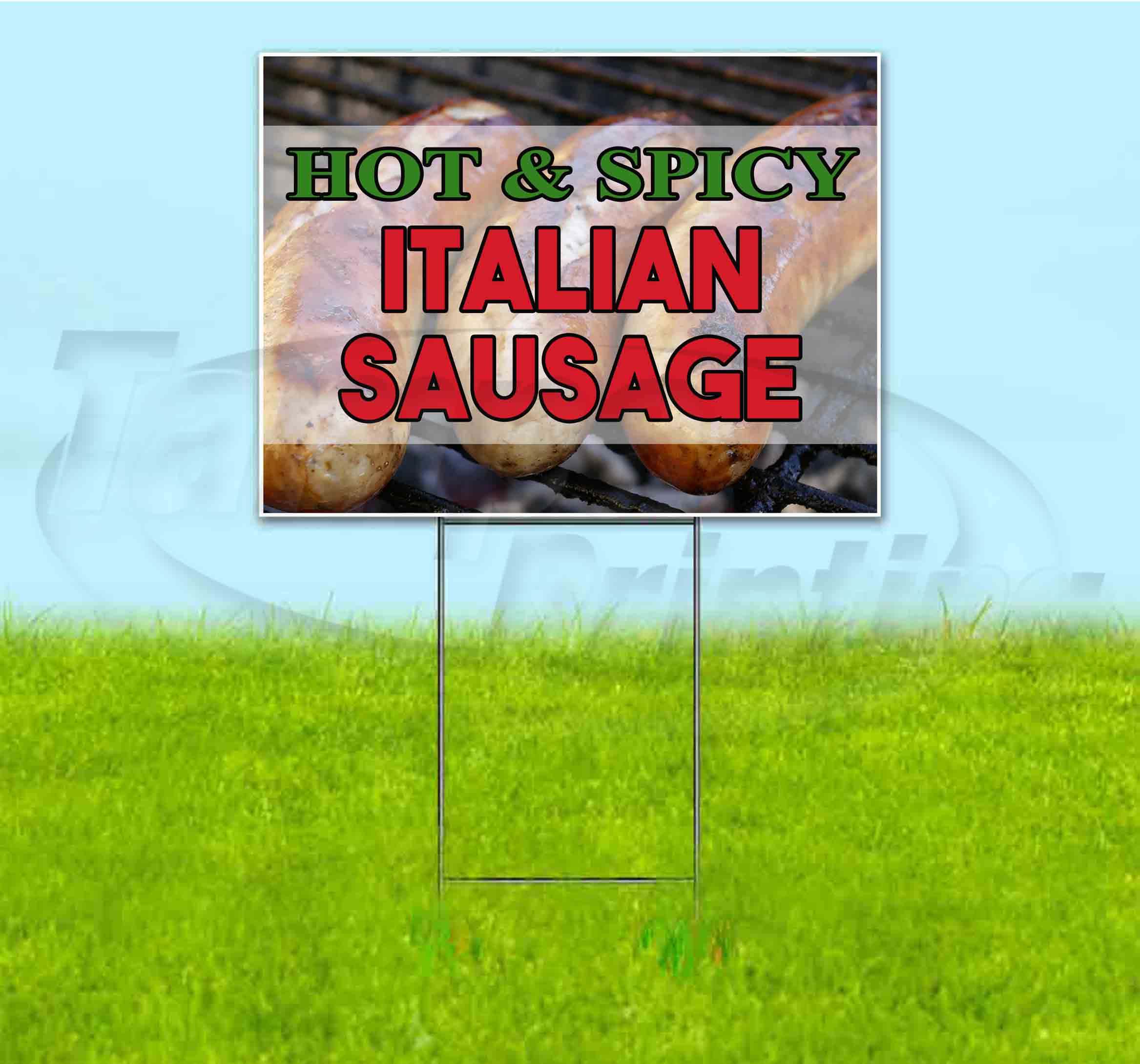 Hot Spicy Italian Sausage (18" x 24") Yard Sign, Includes Metal Step ...