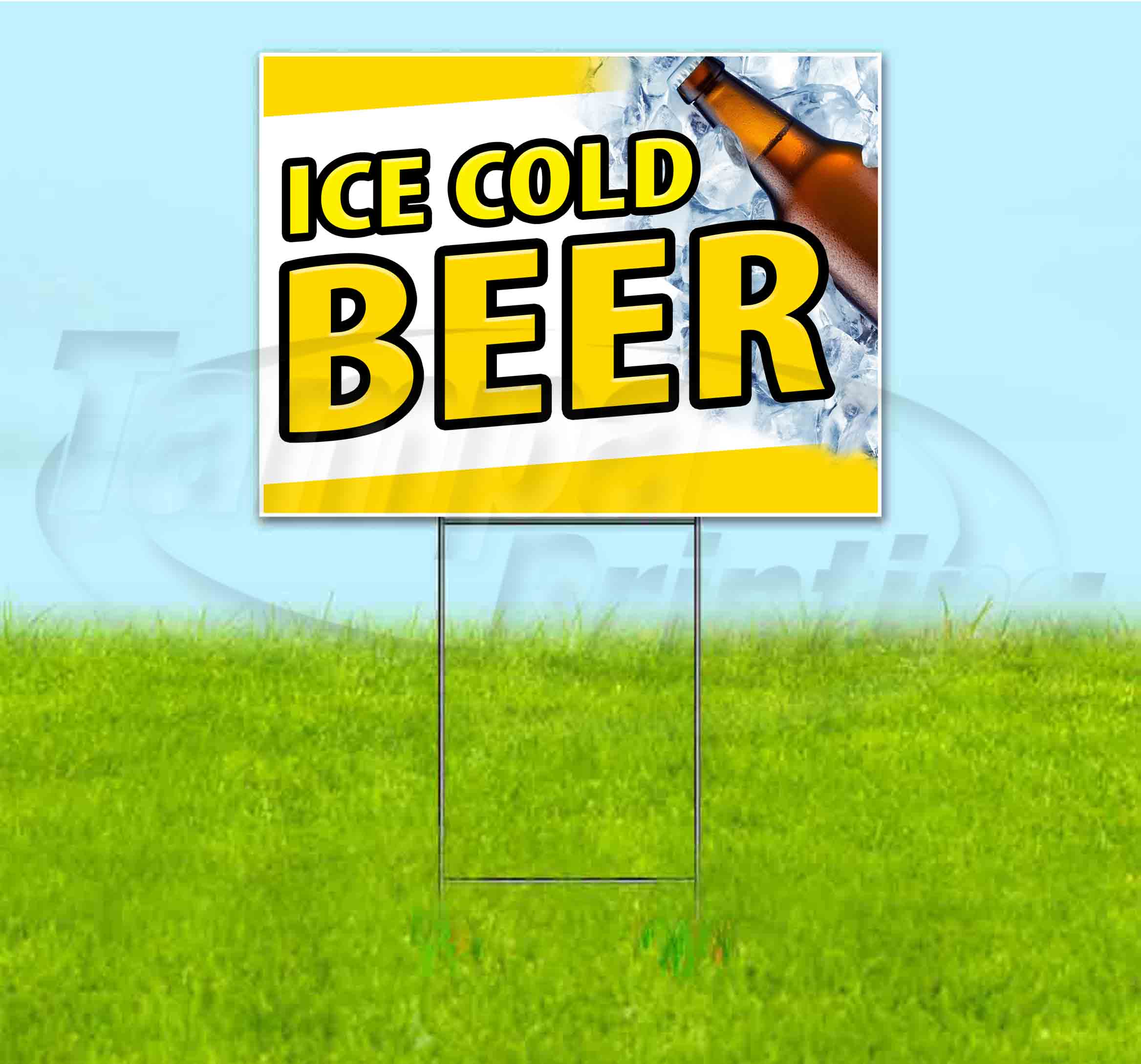 Ice Cold Beer (18" x 24") Yard Sign, Includes Metal Step Stake ...