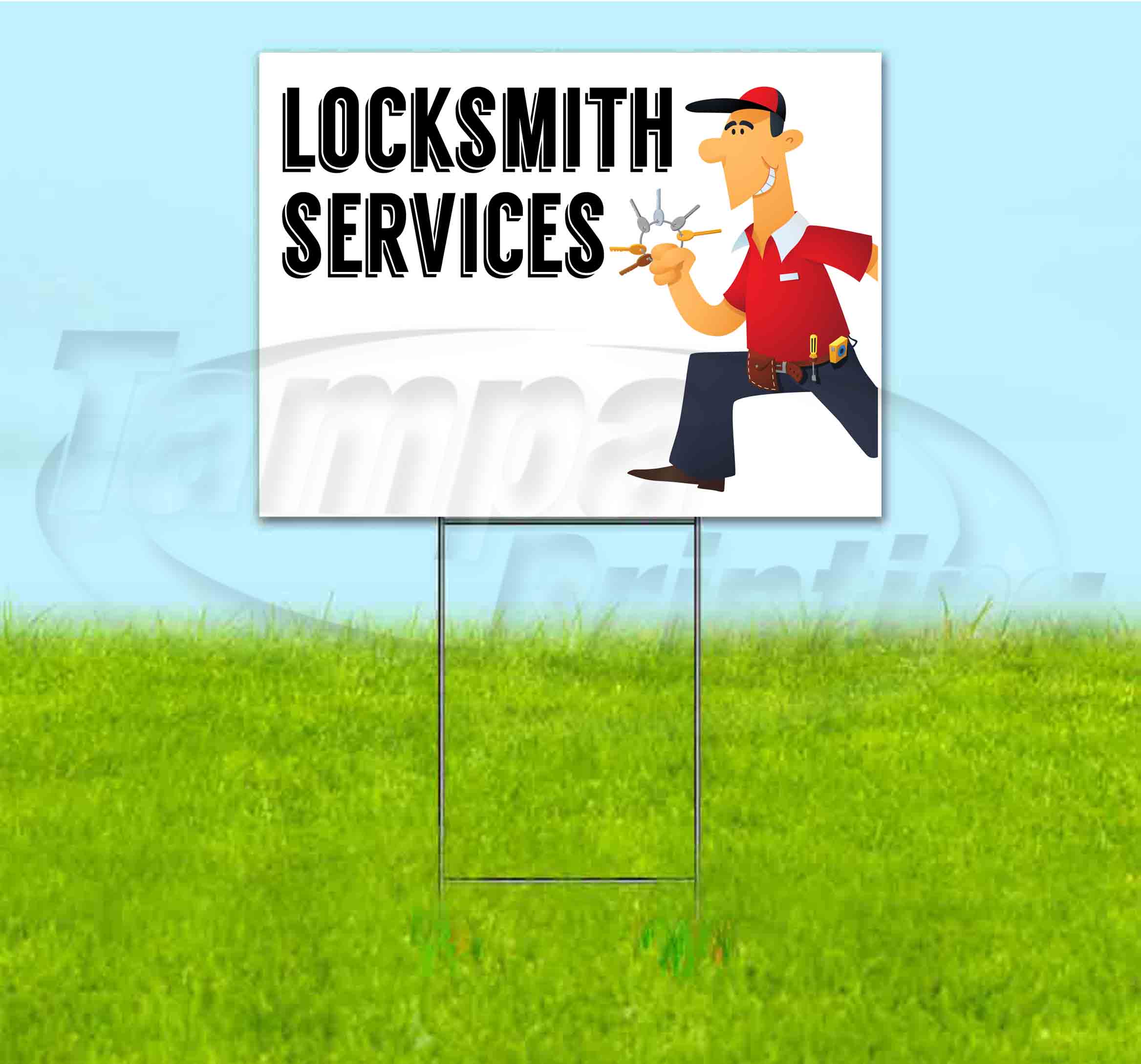 Locksmith Services (18" x 24") Yard Sign, Includes Metal Step Stake ...