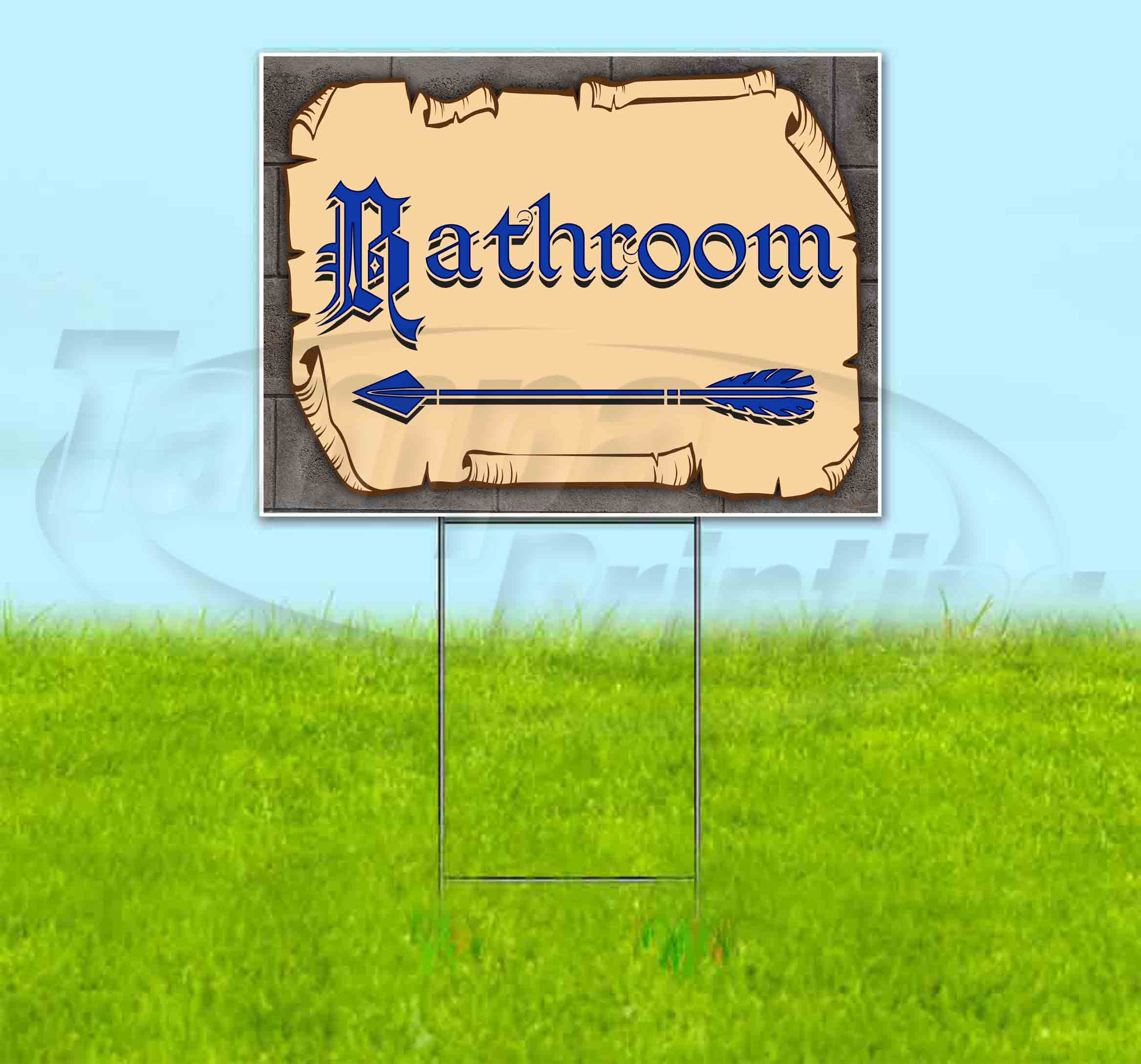 Medieval Fair Bathroom Left Arrow Blue Scroll (18" x 24") Yard Sign ...