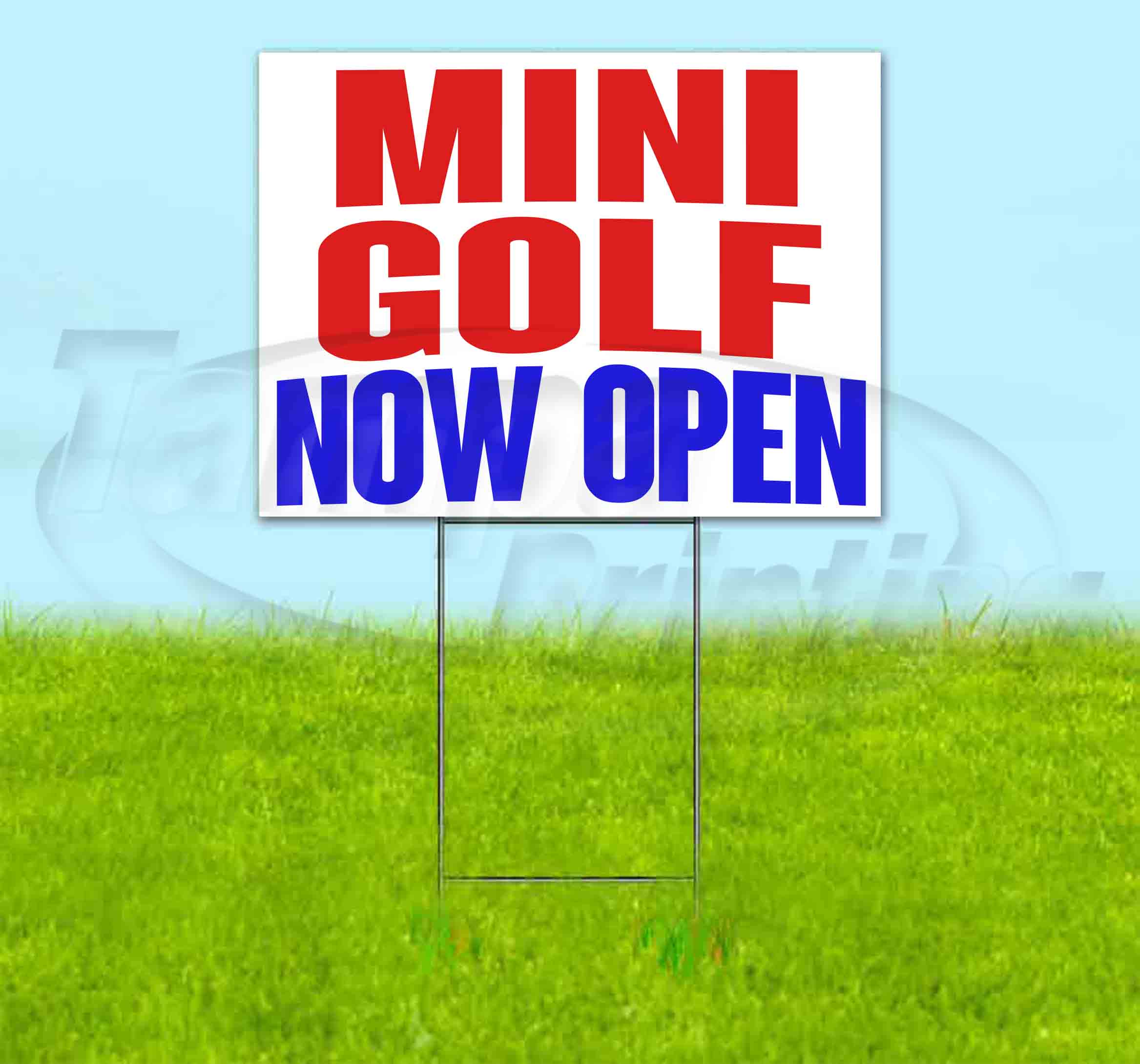 Mini Golf Now Open (18" x 24") Yard Sign, Includes Metal Step Stake ...