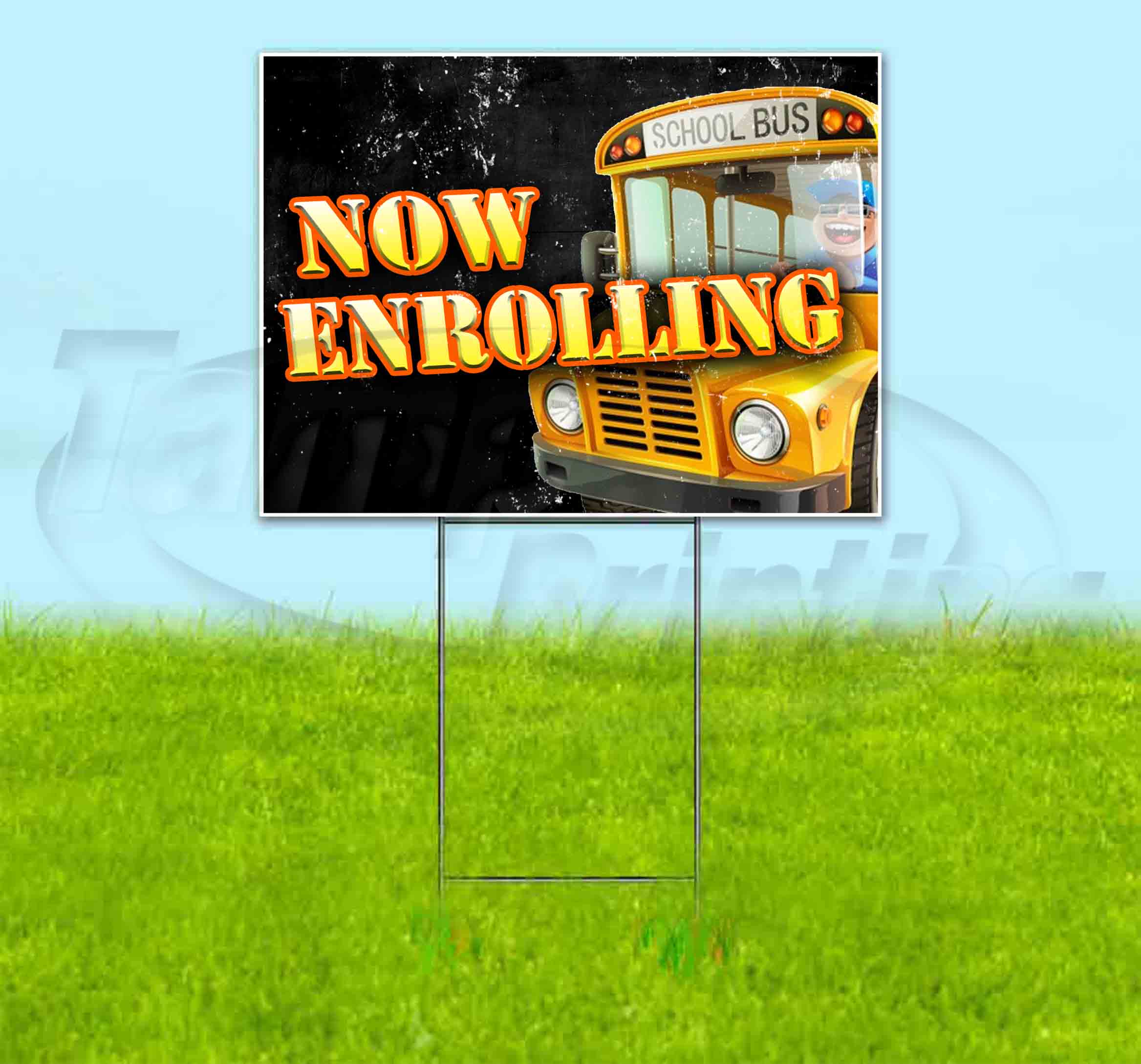 Now Enrolling Bus (18" x 24") Yard Sign, Includes Metal Step Stake ...