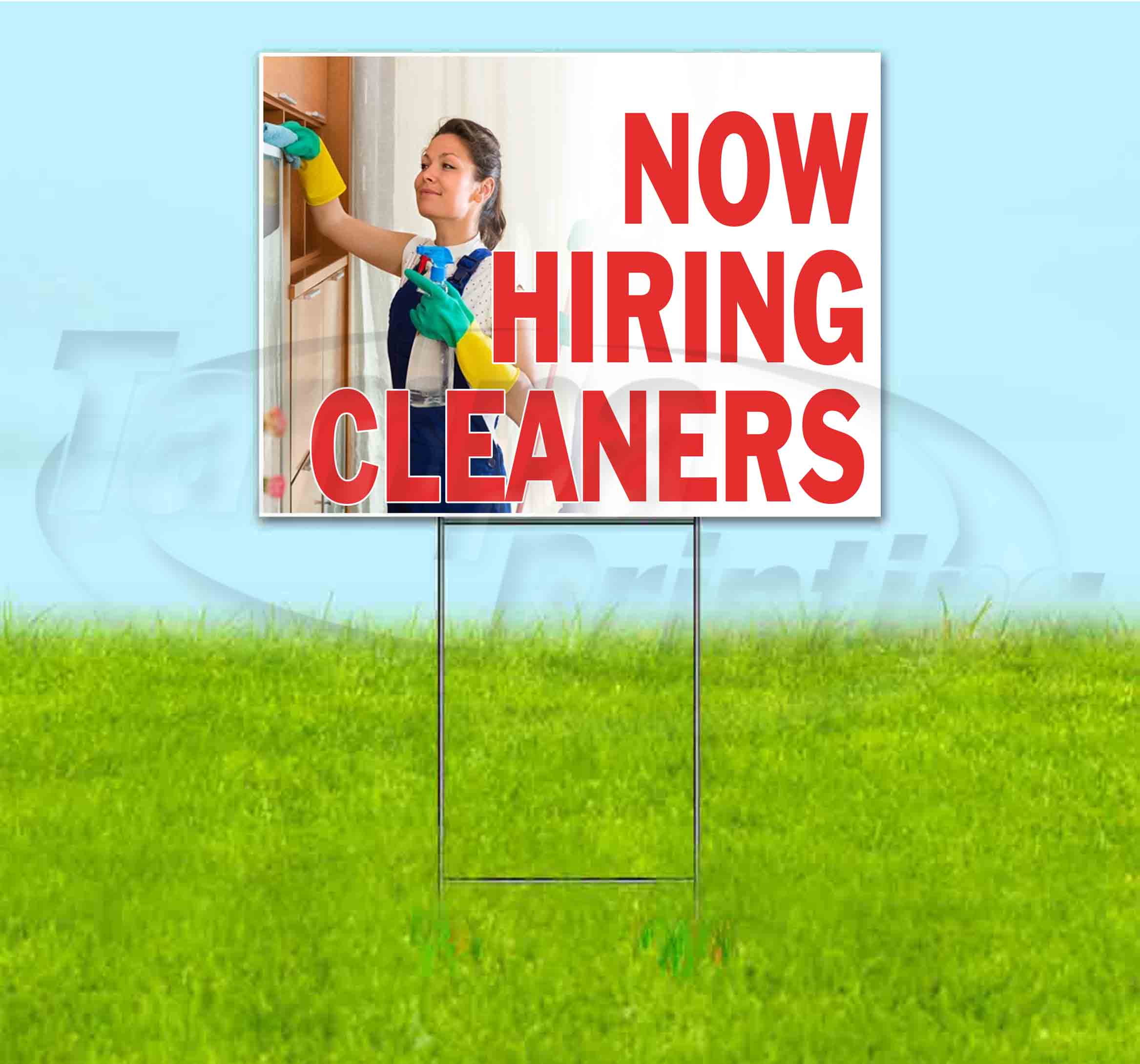 Now Hiring Cleaners (18" x 24") Yard Sign, Includes Metal Step Stake ...