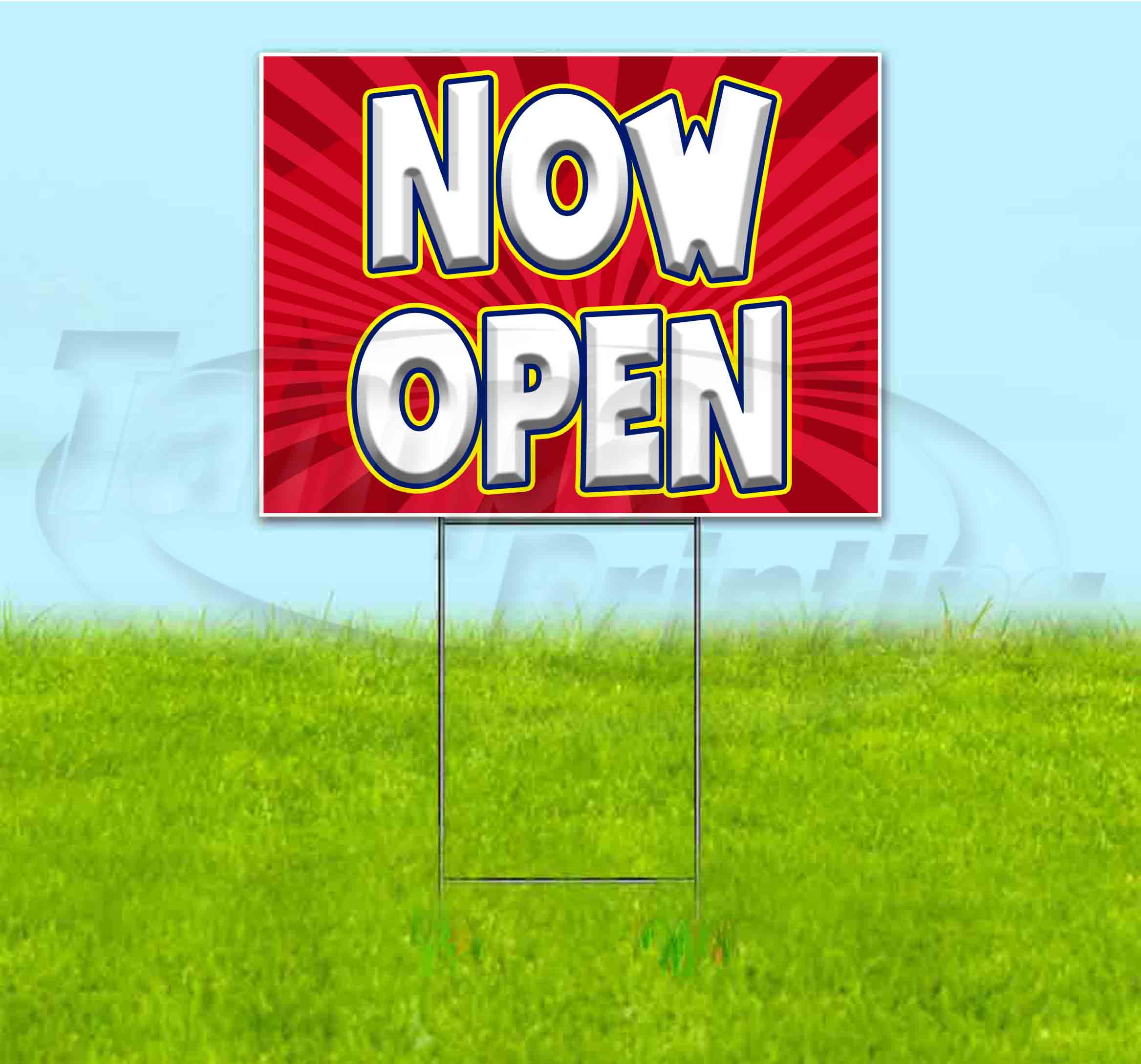 Now Open Red Stripe (18"" X 24"") Yard Sign, Includes Metal Step Stake ...