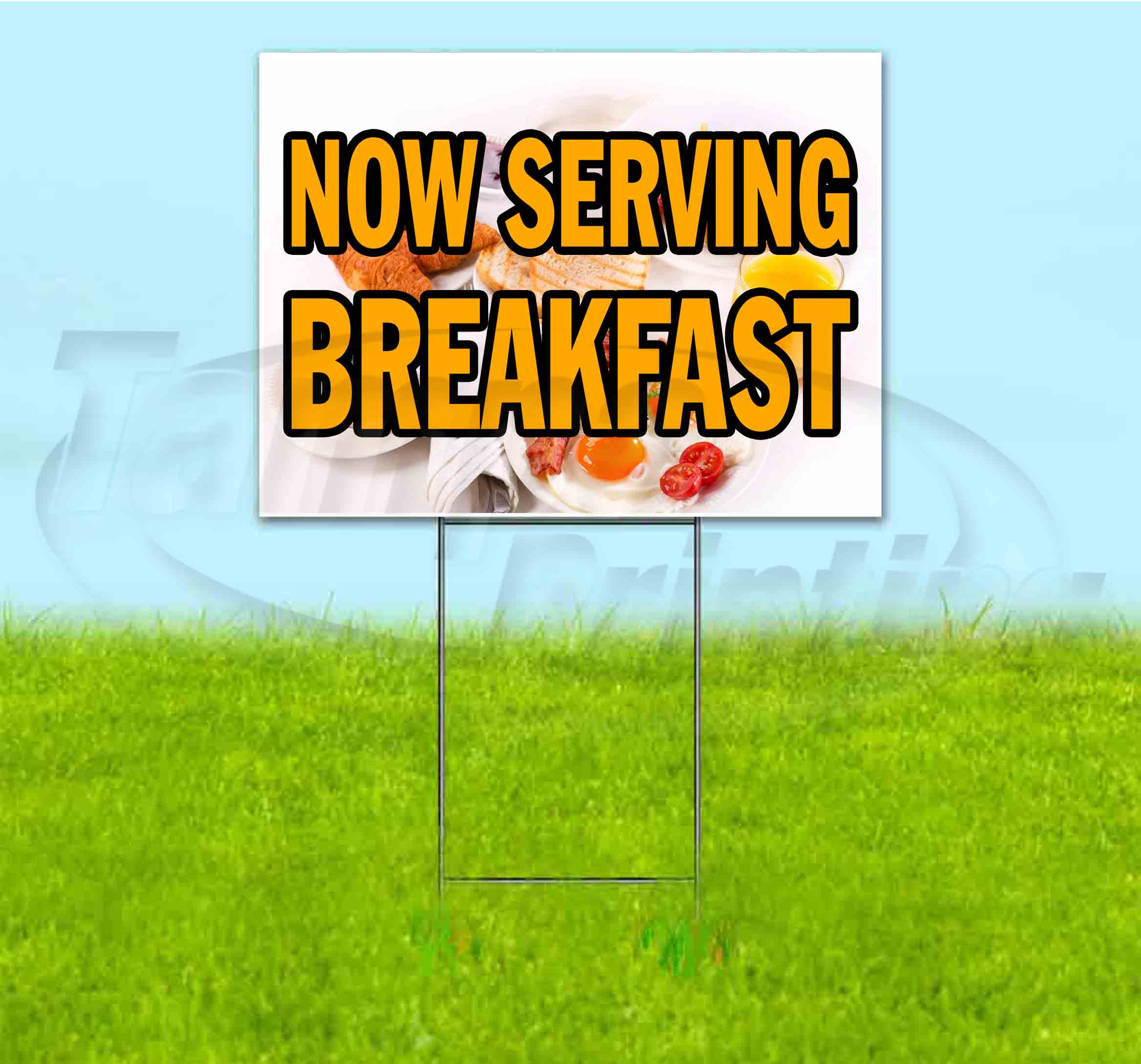 Now Serving Breakfast (18" x 24") Yard Sign, Includes Metal Step Stake ...