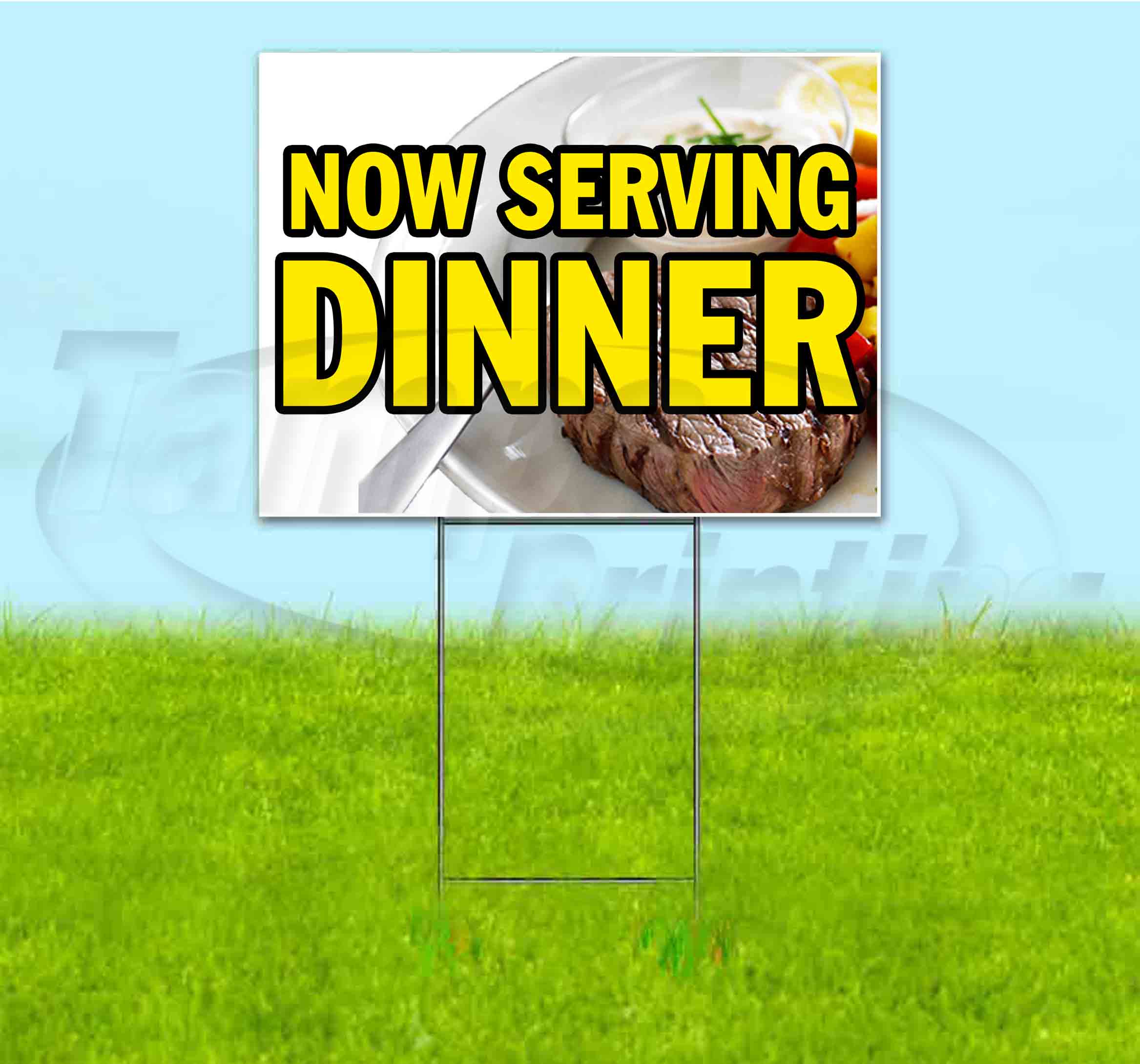 Now Serving Dinner (18" x 24") Yard Sign, Includes Metal Step Stake ...