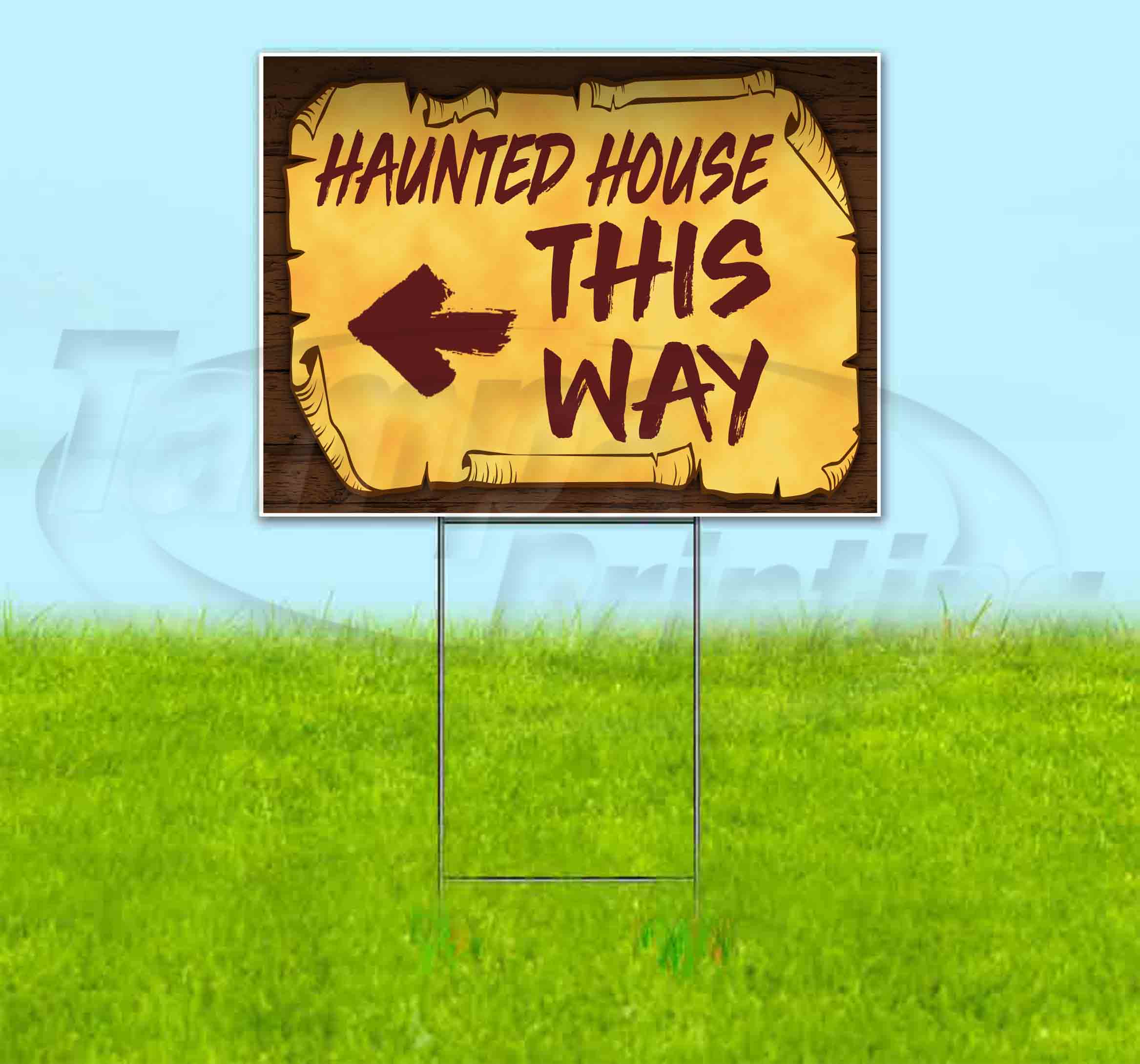 Haunted House This Way Left Scroll (18" X 24") Yard Sign, Includes ...