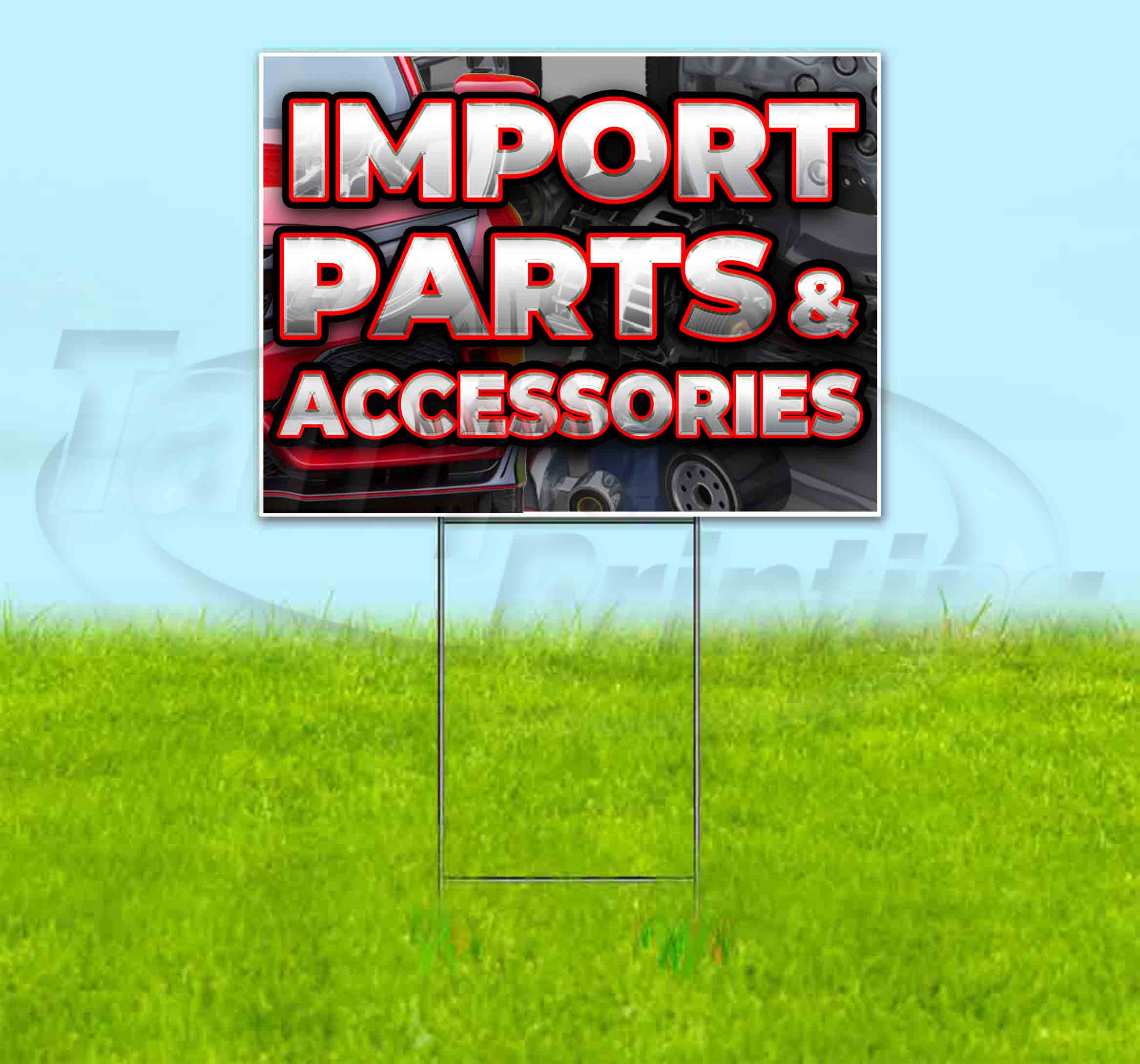 Import Car And Accessories Red Car (18" x 24") Yard Sign, Includes ...
