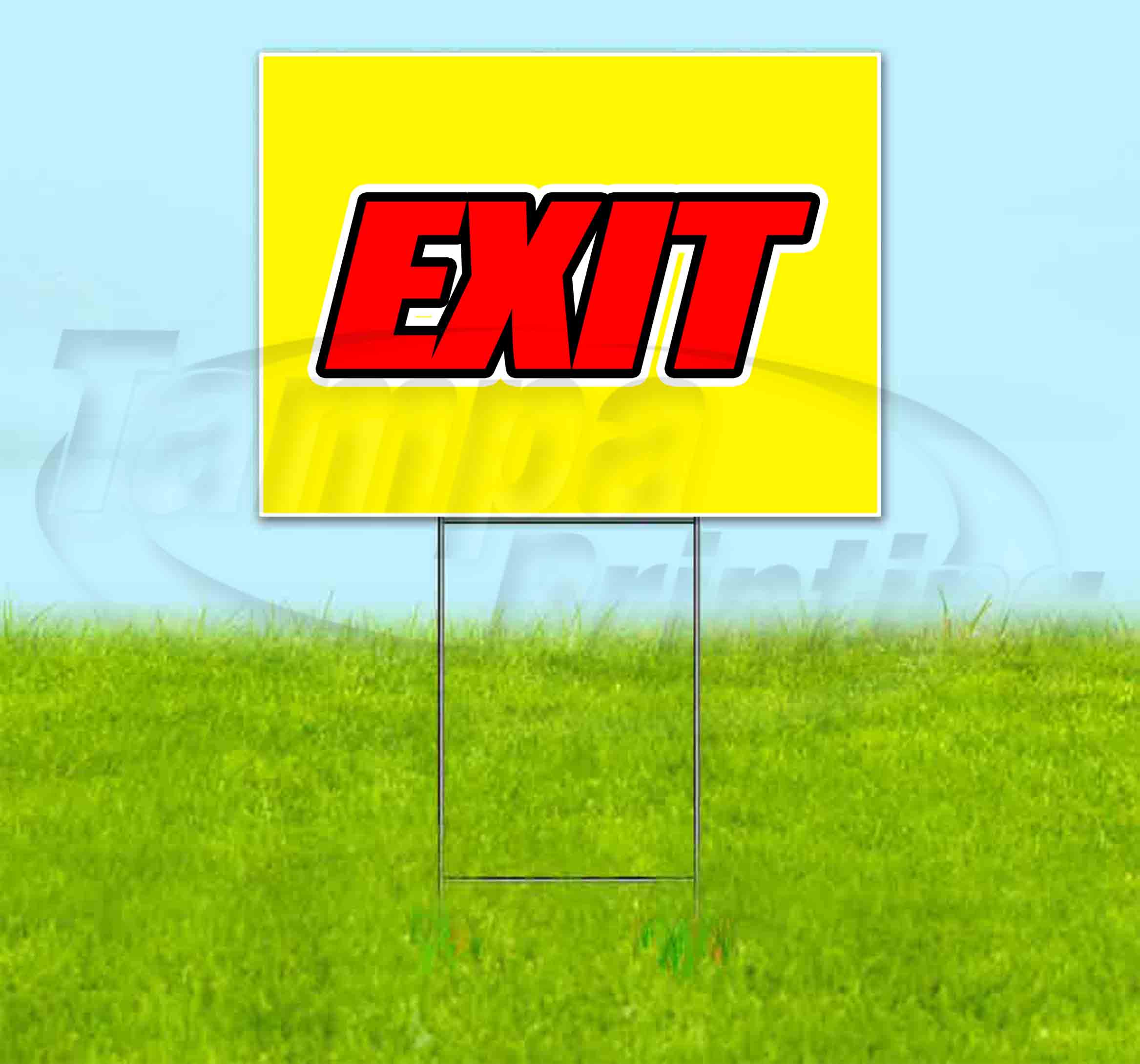 Exit Yellow Background (18" x 24") Yard Sign, Includes Metal Step Stake ...