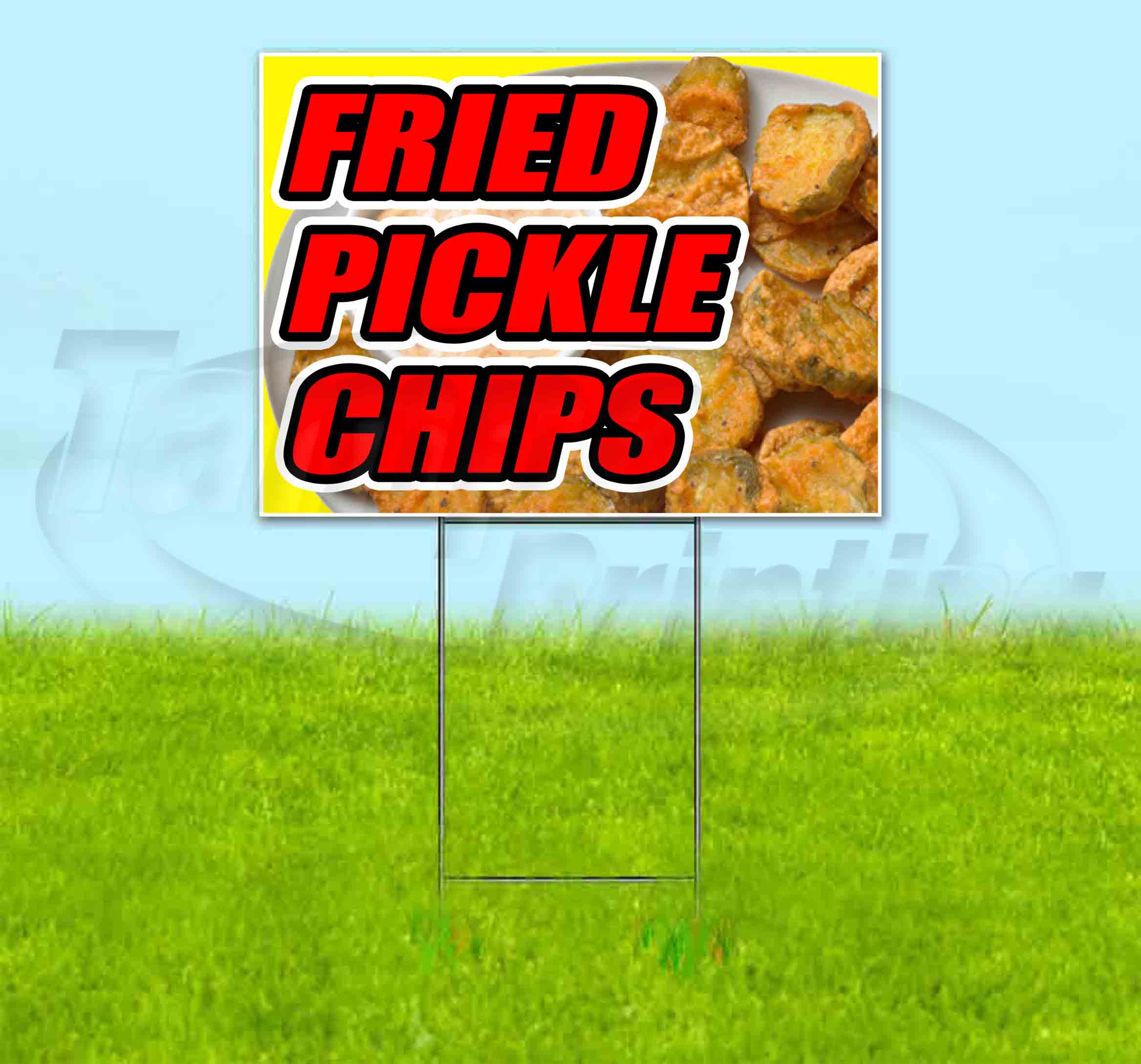 Fried Pickle Chips (18" x 24") Yard Sign, Includes Metal Step Stake ...